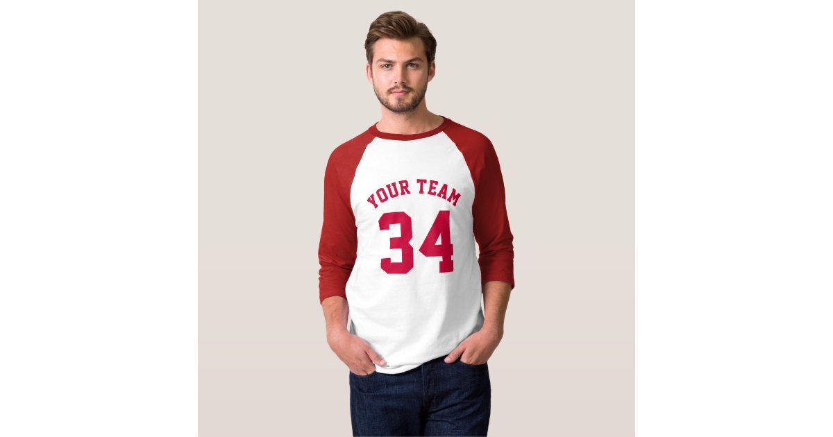 Custom Sports Jersey Red Add Your Name Team Number T-Shirt | Zazzle