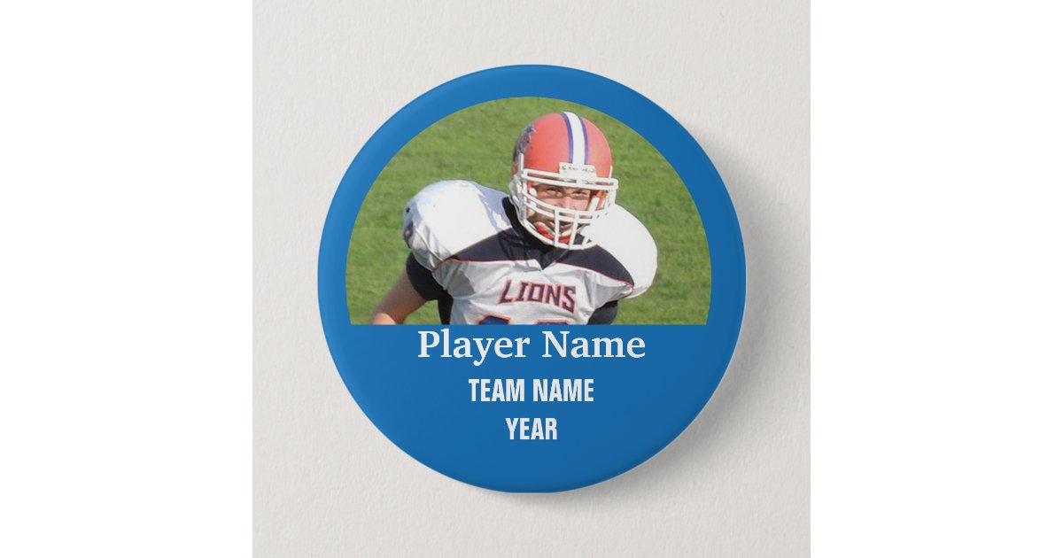 Custom sports team photo - BLUE Button | Zazzle