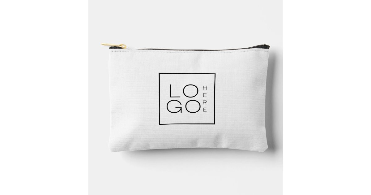 Custom Square Business Logo Minimalist Plain White Accessory Pouch | Zazzle