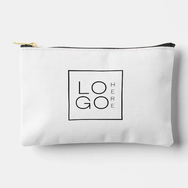 Custom Square Business Logo Minimalist Plain White Accessory Pouch | Zazzle