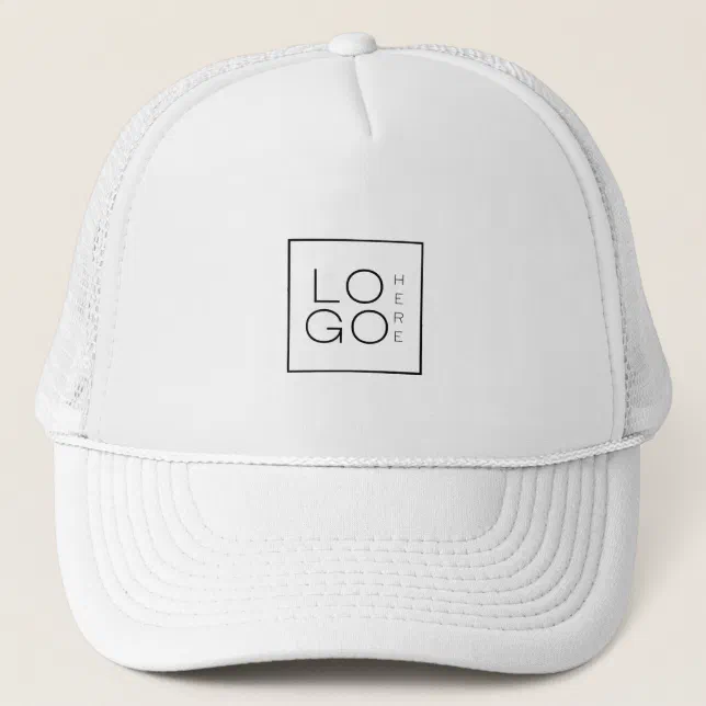 Custom Square Business Logo Minimalist Plain White Trucker Hat | Zazzle