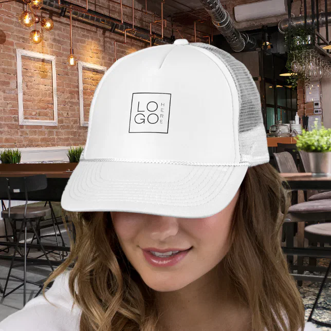 Custom Square Business Logo Minimalist Plain White Trucker Hat | Zazzle