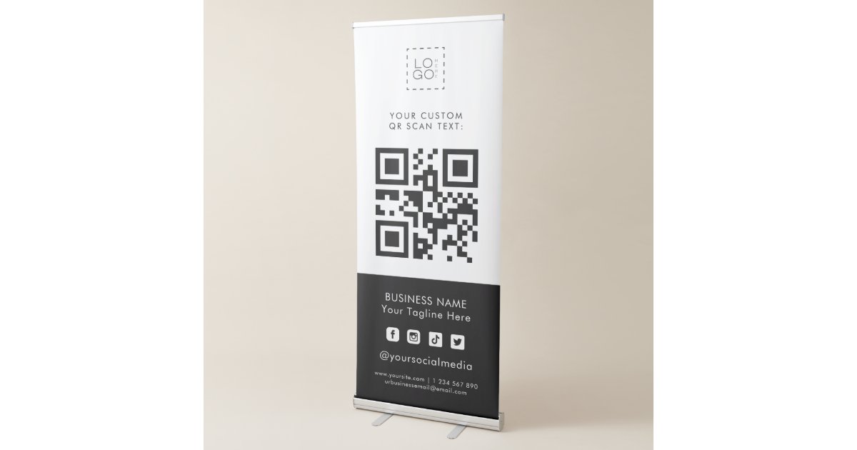 Custom Square Business Logo Qr Code Social Media Retractable Banner ...