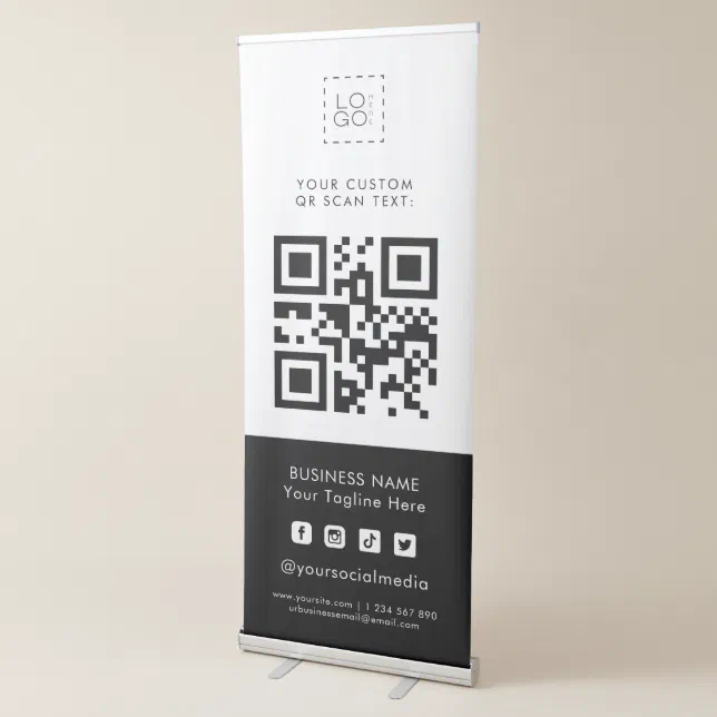 Custom Square Business Logo Qr Code Social Media Retractable Banner ...