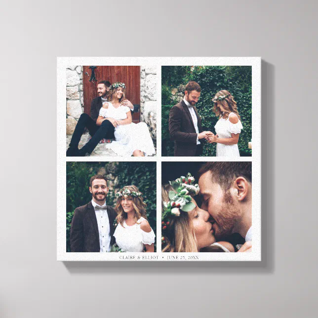 Custom Square Collage Wedding Photo & Text Canvas Print | Zazzle