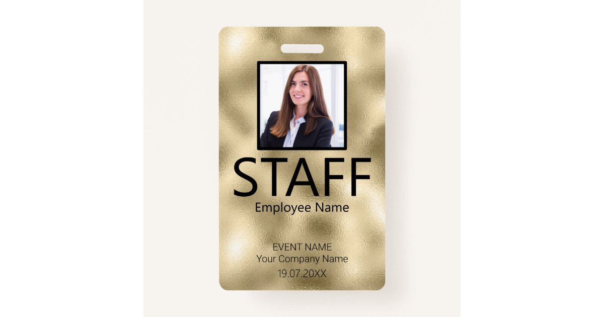 Custom Staff Barcode Event Gold Badge | Zazzle