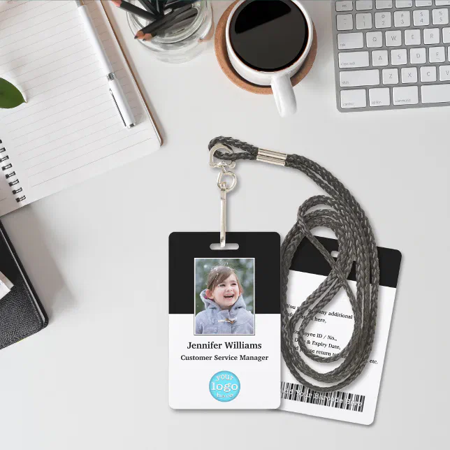 Custom Staff Employee Photo Name Logo Barcode ID Badge | Zazzle
