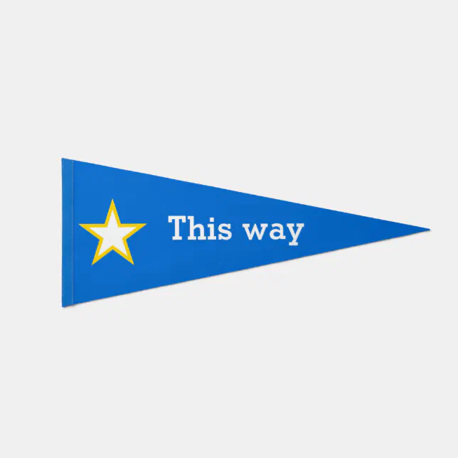 Custom Star & This Way Text on Blue Pennant Flag | Zazzle