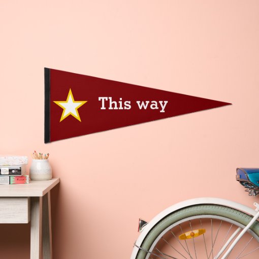 Custom Star & This Way Text on Maroon Pennant Flag | Zazzle