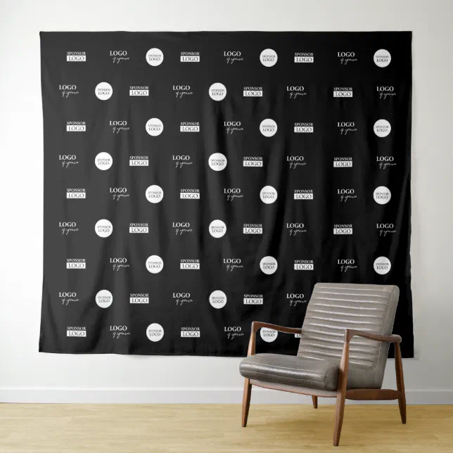 Custom step and repeat 3 Sponsor white logos Tapestry | Zazzle