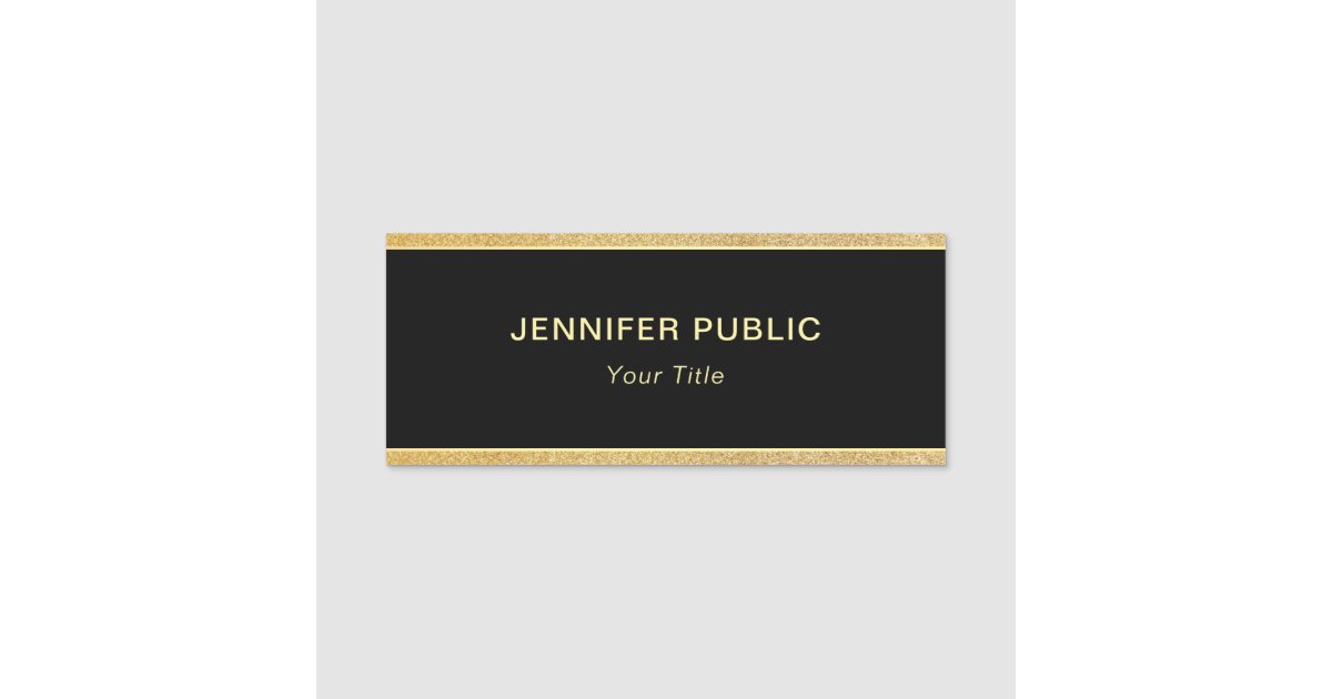 Custom Stylish Black And Gold Glitter Rectangle Name Tag | Zazzle