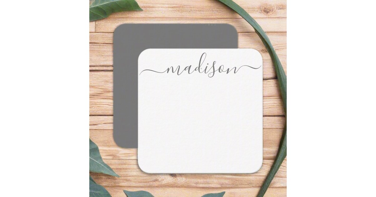 Custom Stylish Gray Typography Name Script Note Card | Zazzle