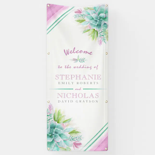 Custom succulent wedding art welcome banner | Zazzle