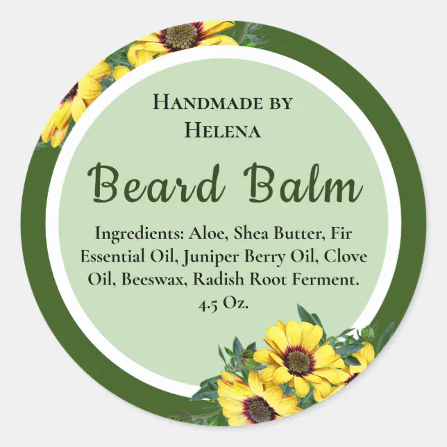 Custom Sunflower Beard Balm Product Label | Zazzle