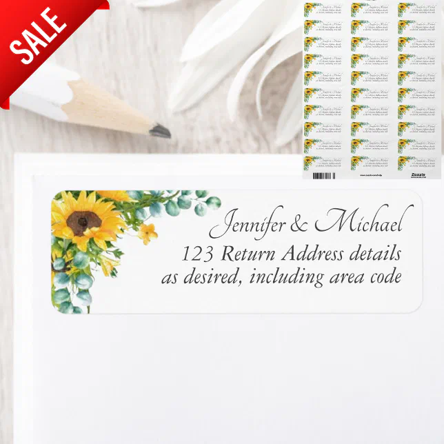 Custom Sunflower Eucalyptus Leaves Return Address Label | Zazzle
