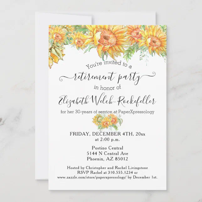 Custom Sunflowers Good Luck Retirement Party Photo Invitation | Zazzle