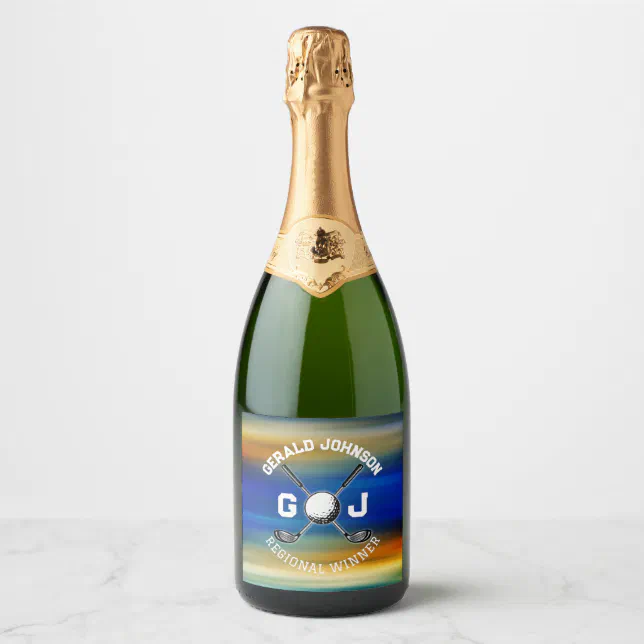 Custom Sunset Golf Monogram Design Sparkling Wine Label | Zazzle