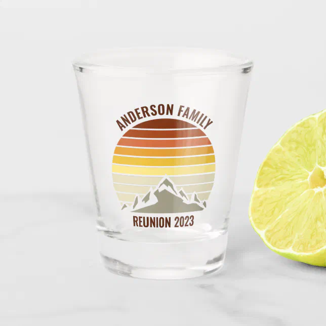 Custom Sunset Mountain Family Reunion Keepsake Shot Glass | Zazzle