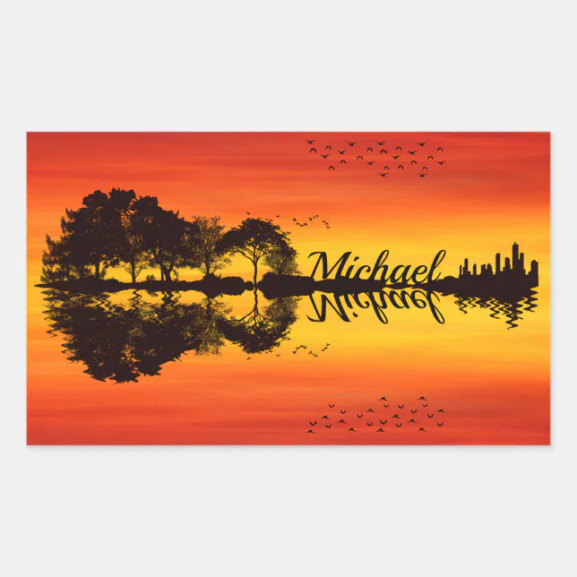 Custom Sunset Reflection Landscape with Name Rectangular Sticker | Zazzle
