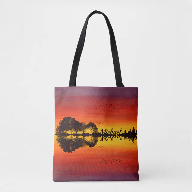 Custom Sunset Reflection Landscape with Name Tote Bag | Zazzle