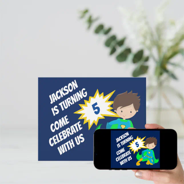 Custom Superhero Action Hero Kids Birthday Party Invitation | Zazzle