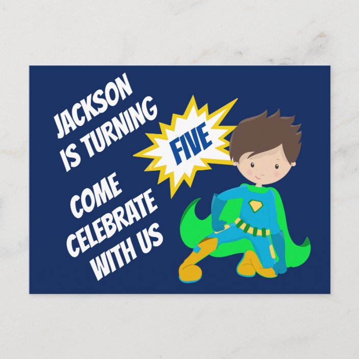 Custom Superhero Boy Birthday Party Invitation Postcard | Zazzle.com