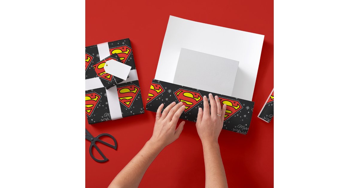 Custom Superman Logo Christmas Snowflake Wrapping Paper | Zazzle