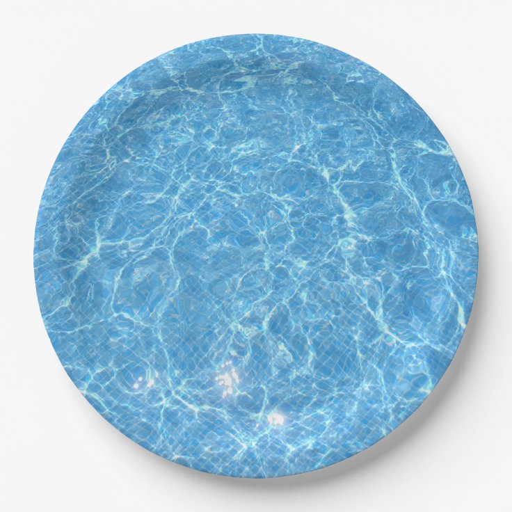 Custom Swimming Pool Blue Water Blank Template Paper Plates | Zazzle