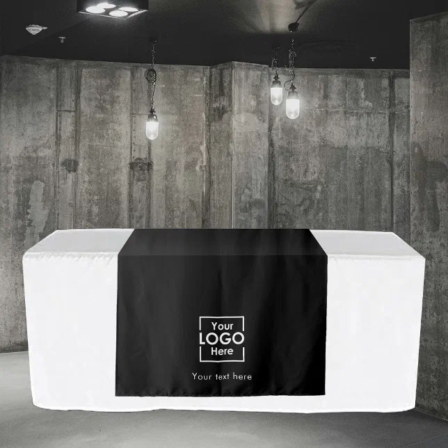 Custom Table Runner Banner Business Logo Black Tapestry | Zazzle