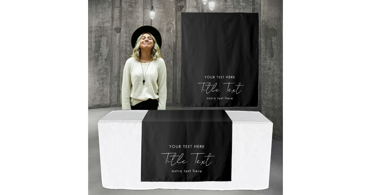 Custom Table Runner Banner Modern Script Black Tapestry | Zazzle