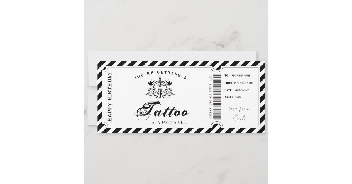 Custom Tattoo Gift Voucher Template | Zazzle