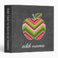 Custom Teacher Apple - Red Green Chevron Pattern Binder | Zazzle