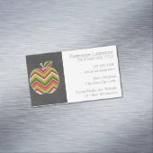 Custom Teacher Apple - Red Green Chevron Pattern Magnetic Business Card ...
