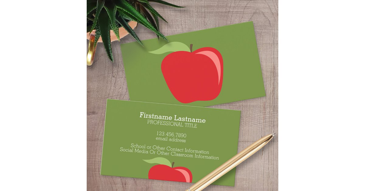 Custom Teacher Apple with Modern Apple Business Card | Zazzle