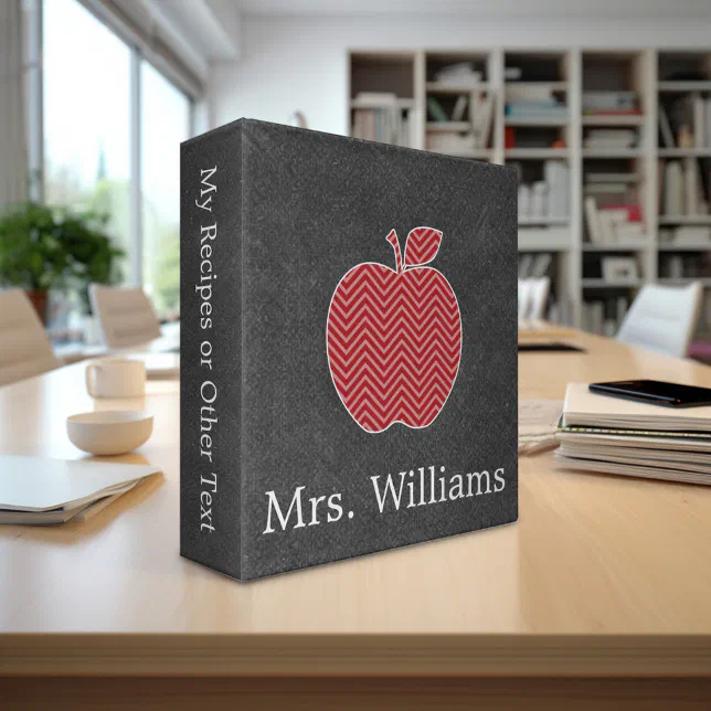 Custom Teacher Apple with Trendy Chevron Pattern Binder | Zazzle