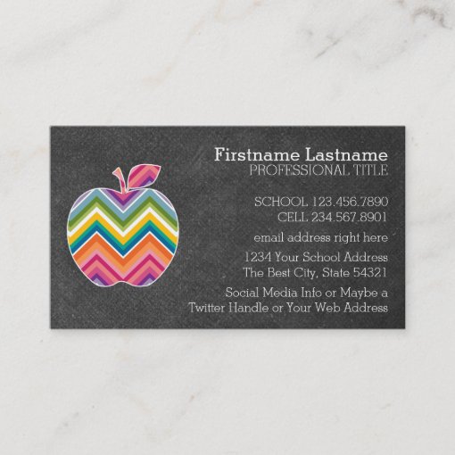 Custom Teacher Apple with Trendy Chevron Pattern Business Card | Zazzle