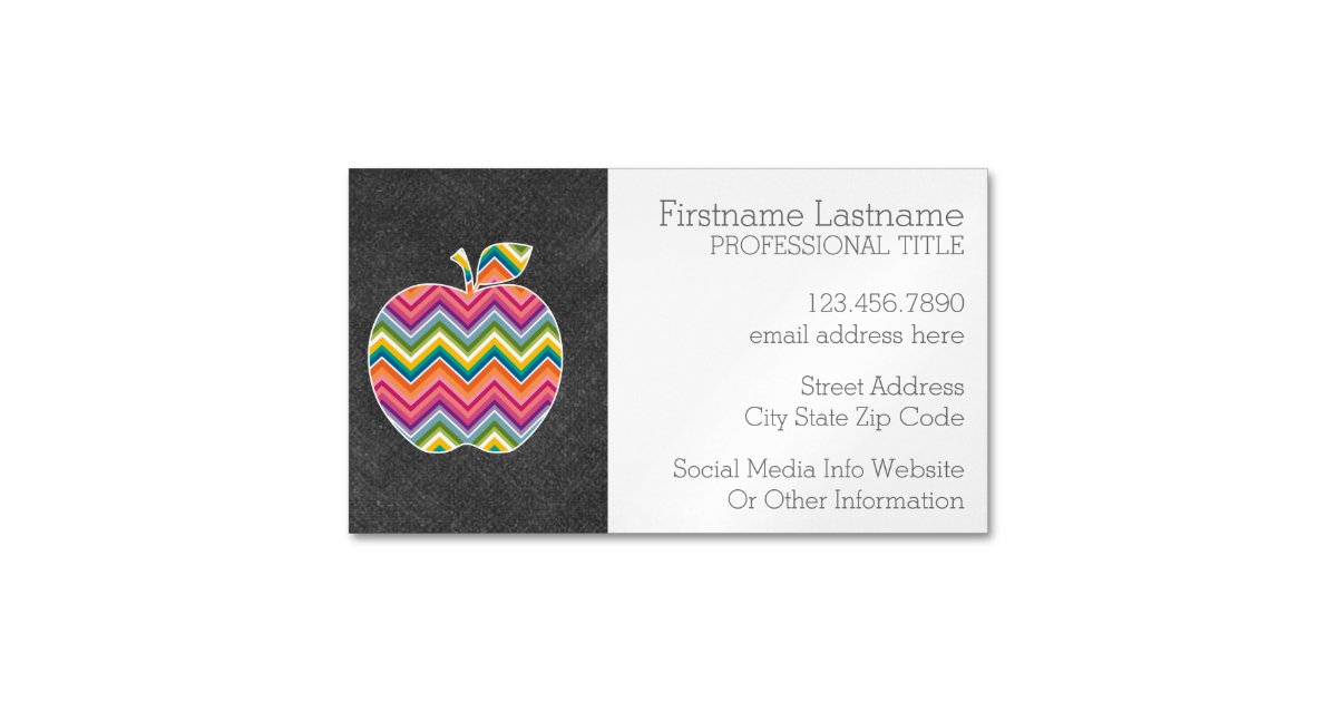 Custom Teacher Apple with Trendy Chevron Pattern Business Card Magnet ...