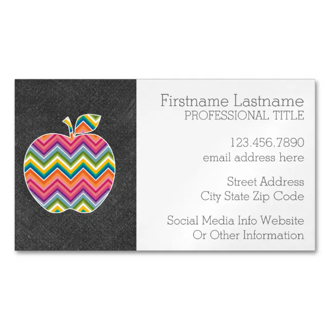 Custom Teacher Apple with Trendy Chevron Pattern Business Card Magnet ...
