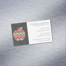 Custom Teacher Apple with Trendy Chevron Pattern Business Card Magnet ...