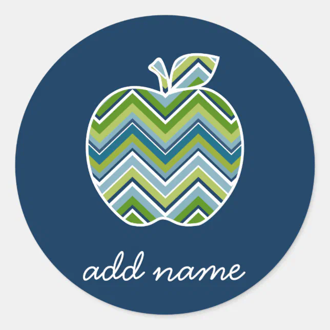 Custom Teacher Apple with Trendy Chevron Pattern Classic Round Sticker ...