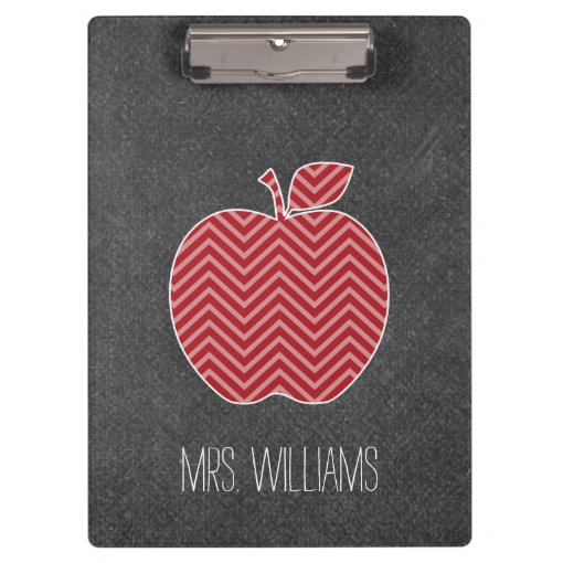 Custom Teacher Apple with Trendy Chevron Pattern Clipboard | Zazzle