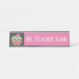 Custom Teacher Apple with Trendy Chevron Pattern Desk Name Plate | Zazzle