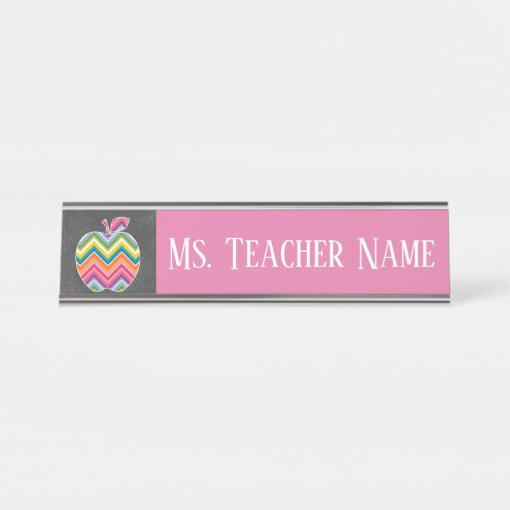 Custom Teacher Apple with Trendy Chevron Pattern Desk Name Plate | Zazzle