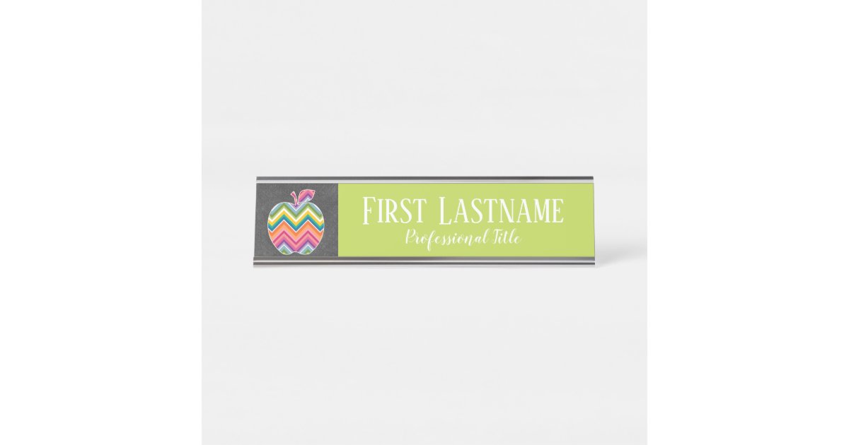 Custom Teacher Apple with Trendy Chevron Pattern Desk Name Plate | Zazzle