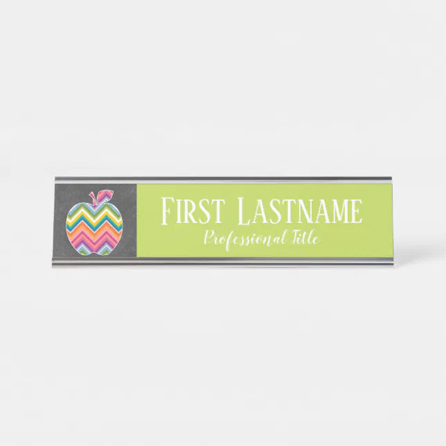 Custom Teacher Apple with Trendy Chevron Pattern Desk Name Plate | Zazzle