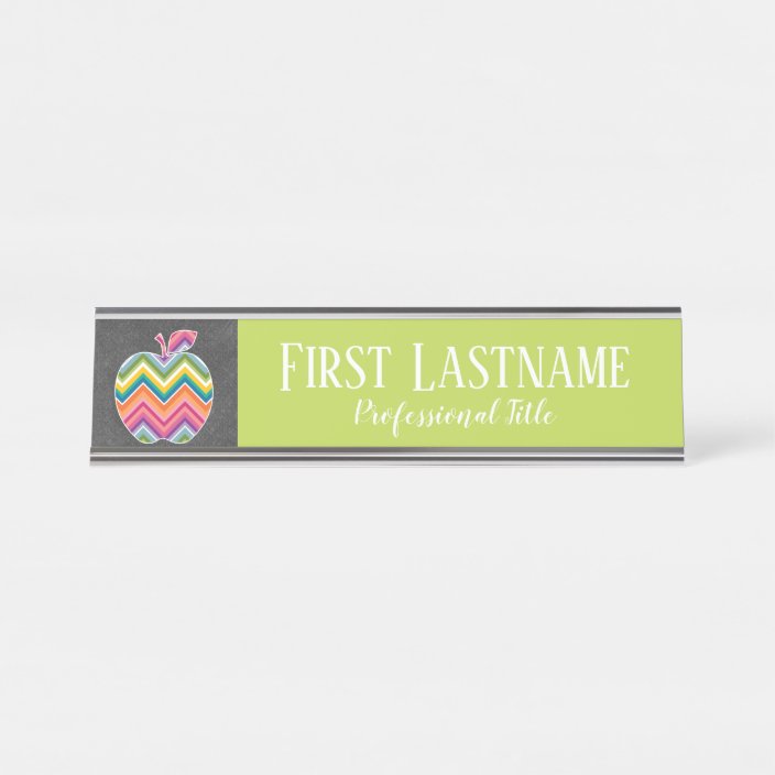 Custom Teacher Apple with Trendy Chevron Pattern Desk Name Plate ...