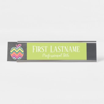 Custom Teacher Apple with Trendy Chevron Pattern Desk Name Plate | Zazzle