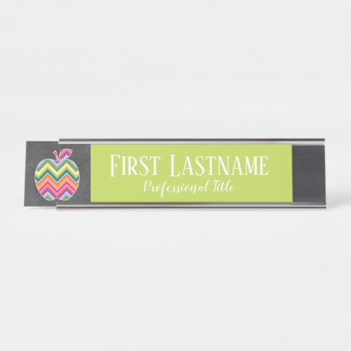 Custom Teacher Apple with Trendy Chevron Pattern Desk Name Plate | Zazzle