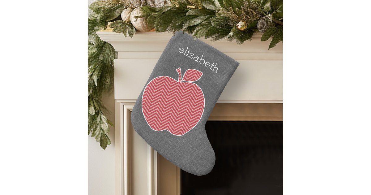 Custom Teacher Apple with Trendy Chevron Pattern Large Christmas ...