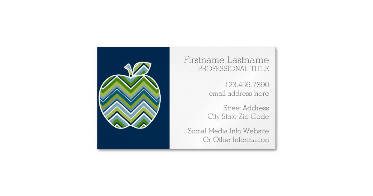 Custom Teacher Apple with Trendy Chevron Pattern Magnetic Business Card ...